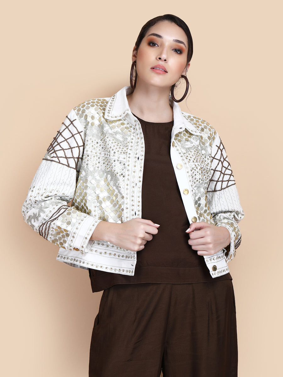 KALI EMBELLISHED CROPPED JACKET IVORY