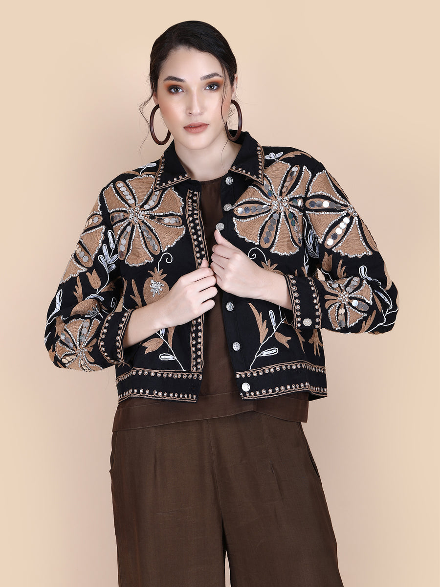 LILA EMBELLISHED CROPPED JACKET BLACK