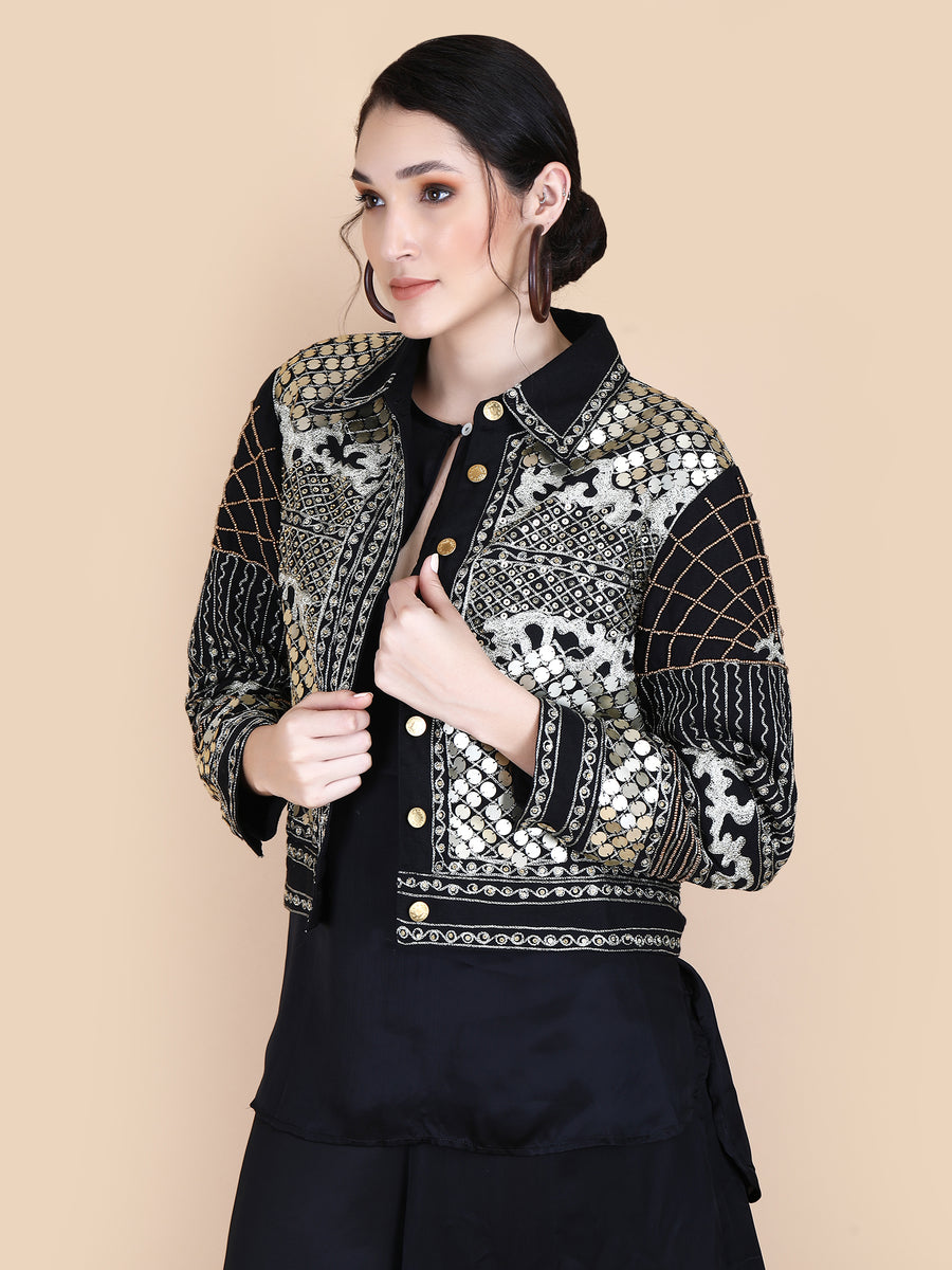 KALI EMBELLISHED CROPPED JACKET BLACK