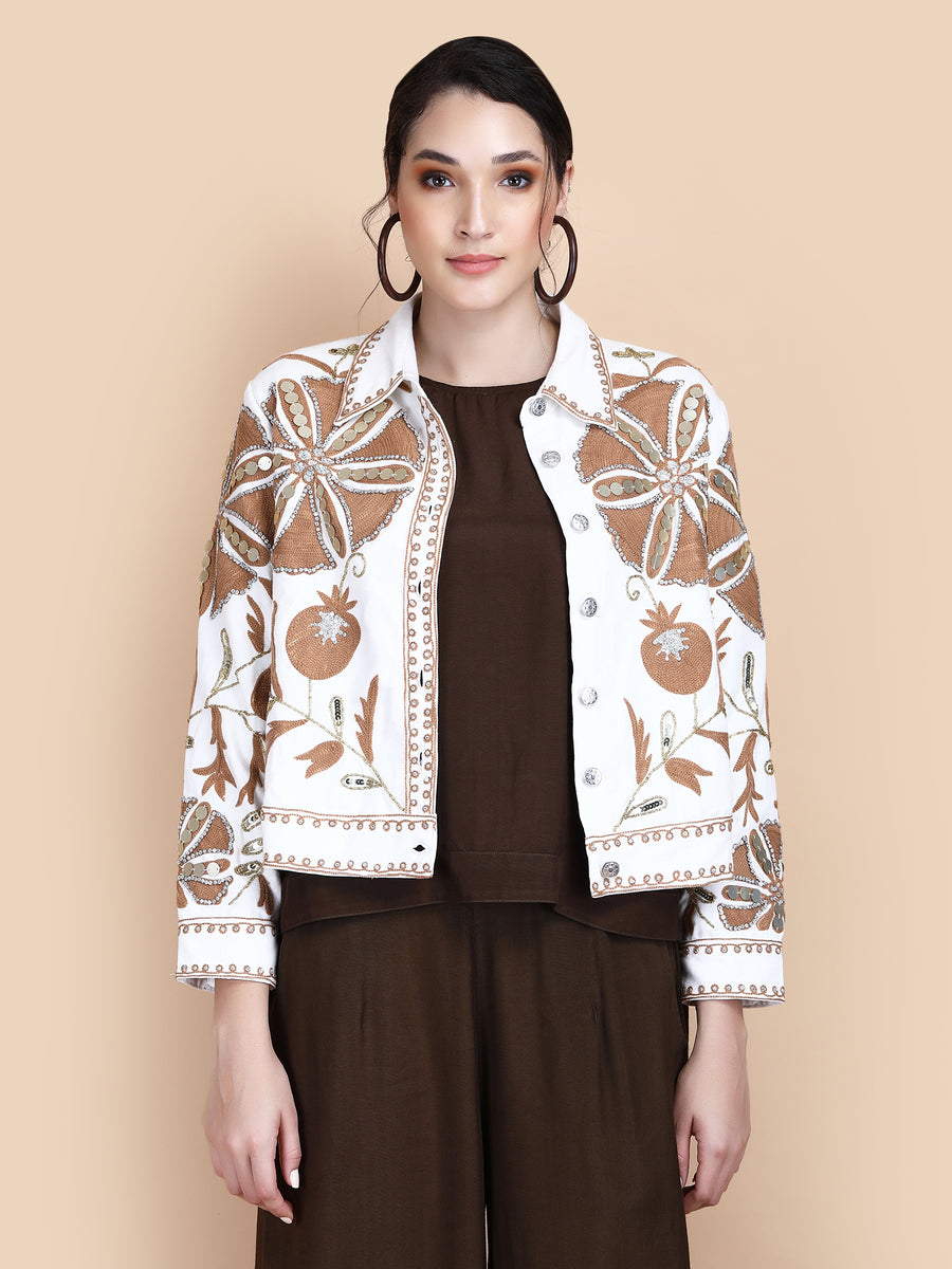LILA EMBELLISHED CROPPED JACKET IVORY