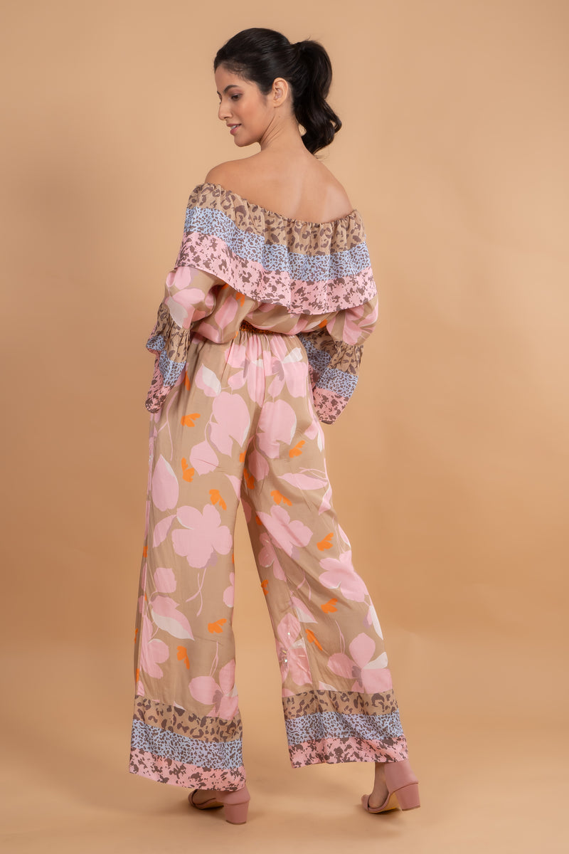 CAMEL FLOWER OFF SHOULDER TOP