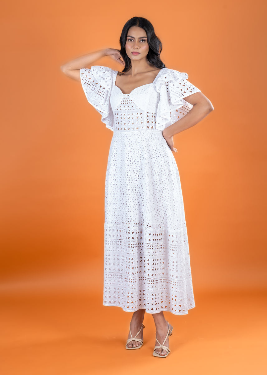IRIS FRILL SLEEVE LACE DRESS